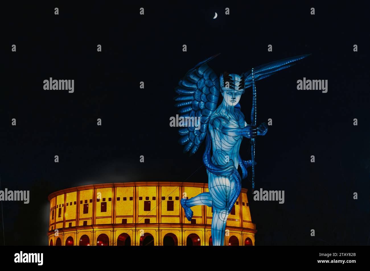 An illuminated sculpture lantern depicting an angel figure Stock Photo ...