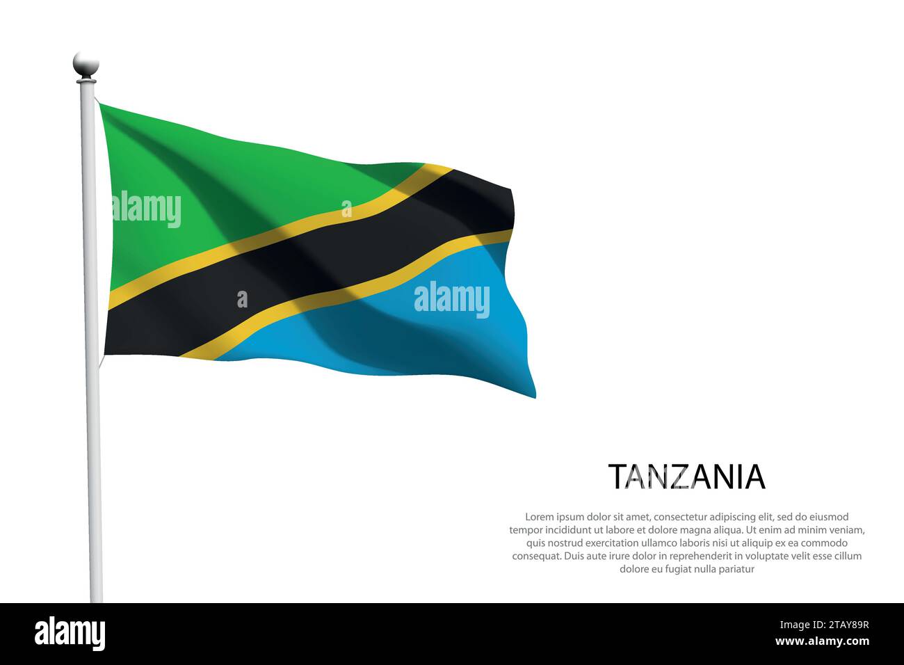 National flag Tanzania isolated waving on white background Stock Vector ...