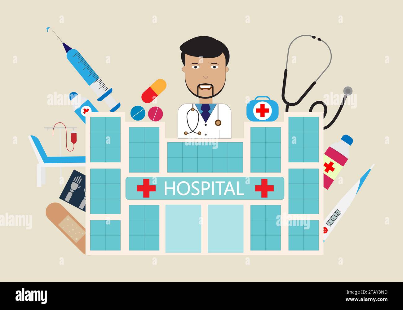Hospital based Concept Vector illustration with Doctor, stethoscope ...