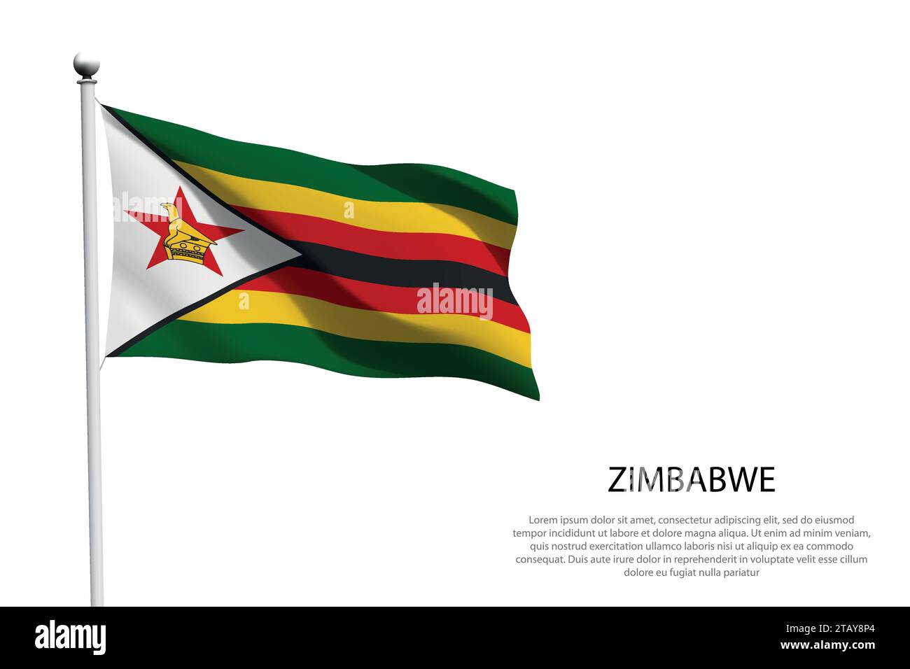 National flag Zimbabwe isolated waving on white background Stock Vector ...