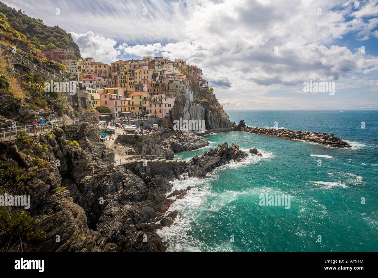 Stunning view of Manarola village in Cinque Terre National Park ...