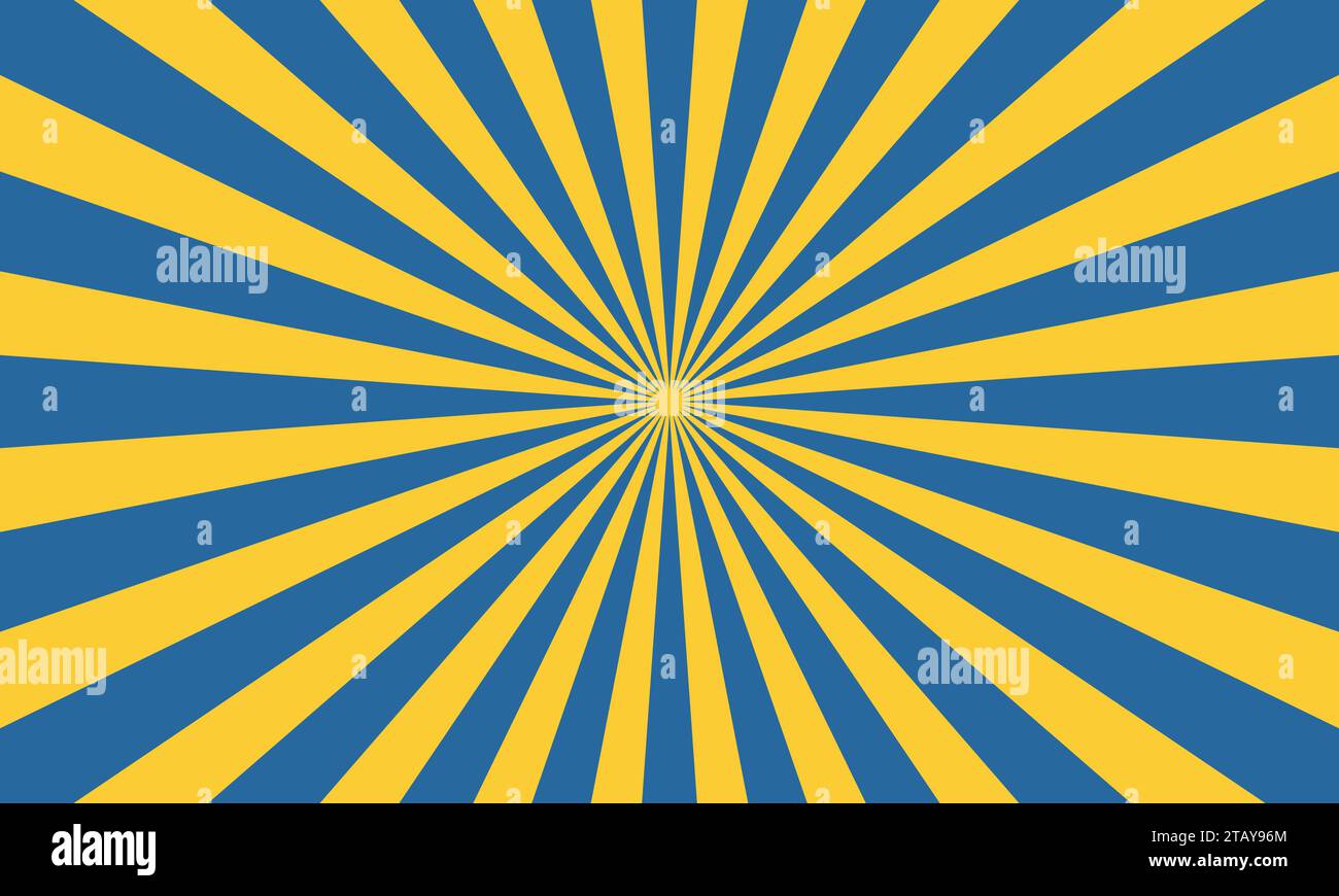 blue and yellow sun burst background with colourful stripes and rays ...