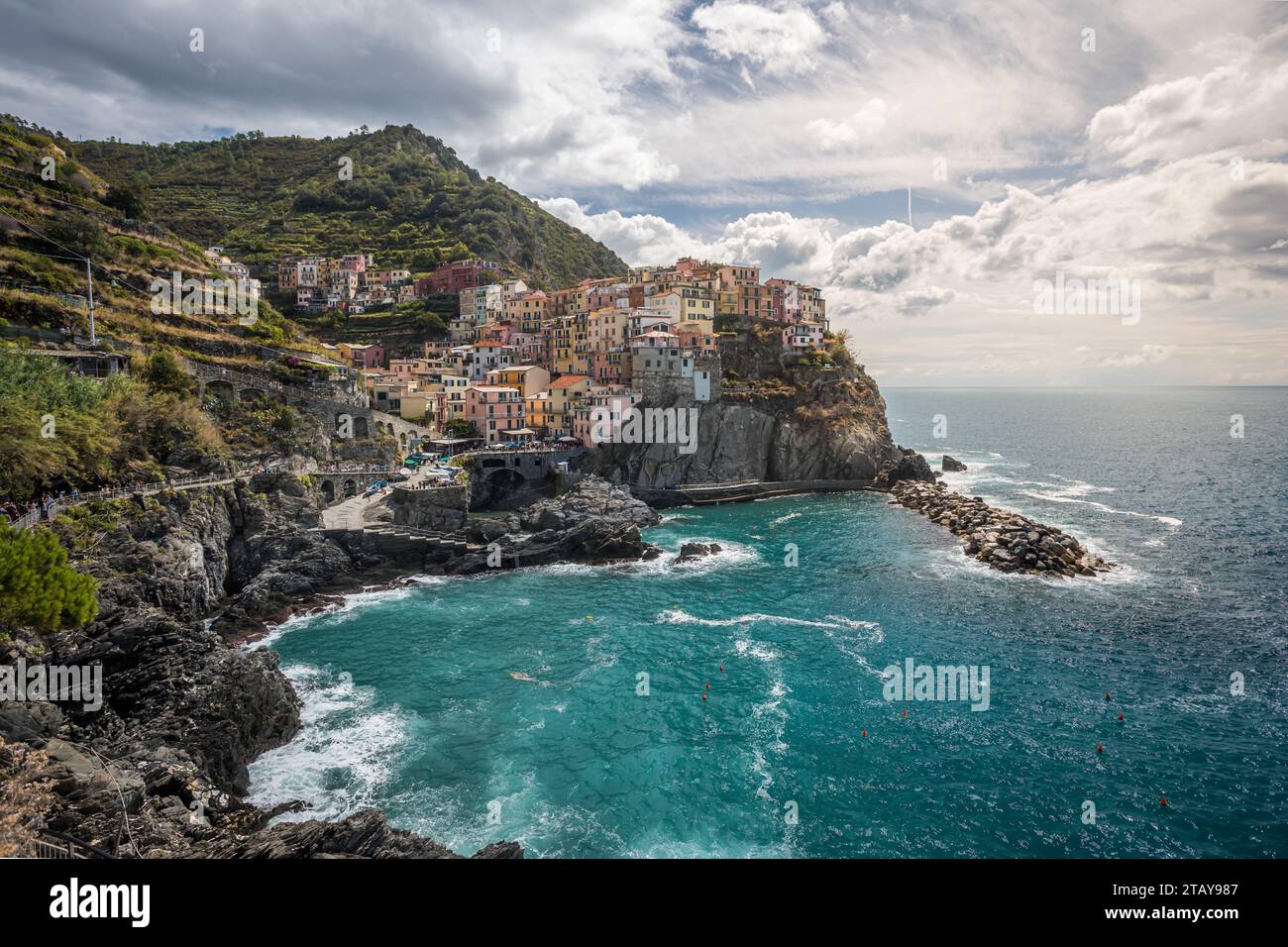 Stunning view of Manarola village in Cinque Terre National Park ...