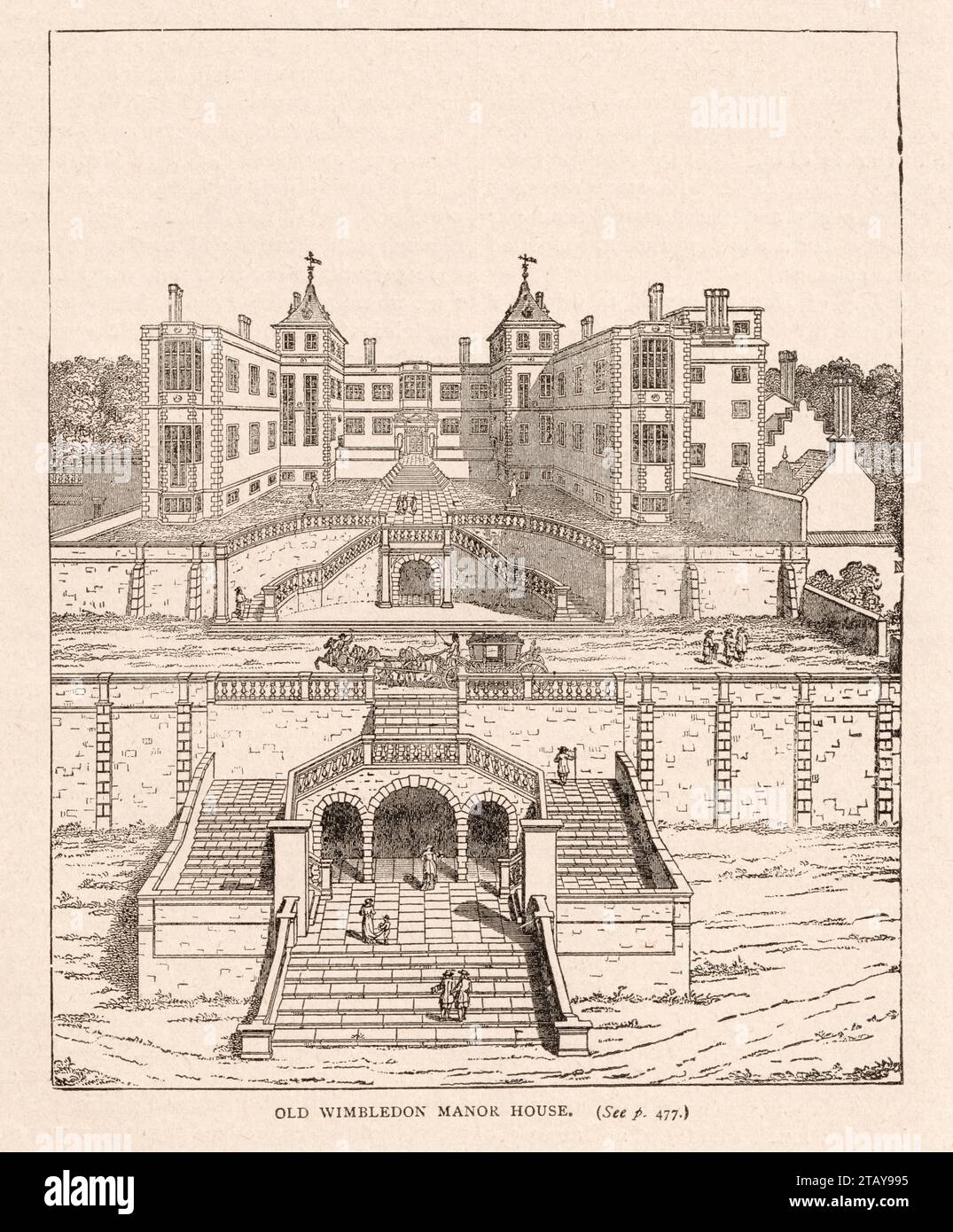 Engraving of the Old Wimbledon Manor House from the book: “Greater ...