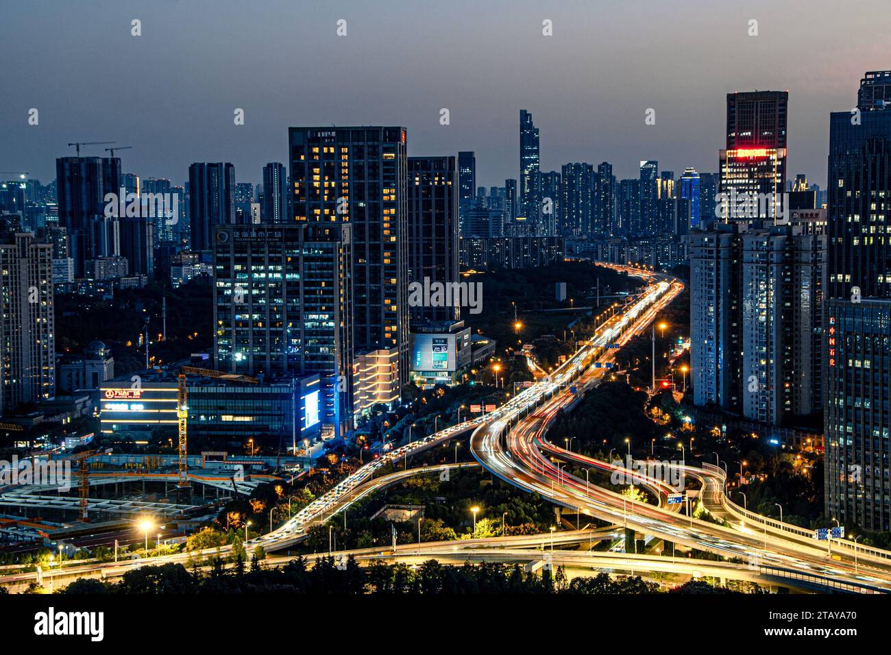 Scenic aerial view of the bustling cityscape of Wuhan, China Stock ...