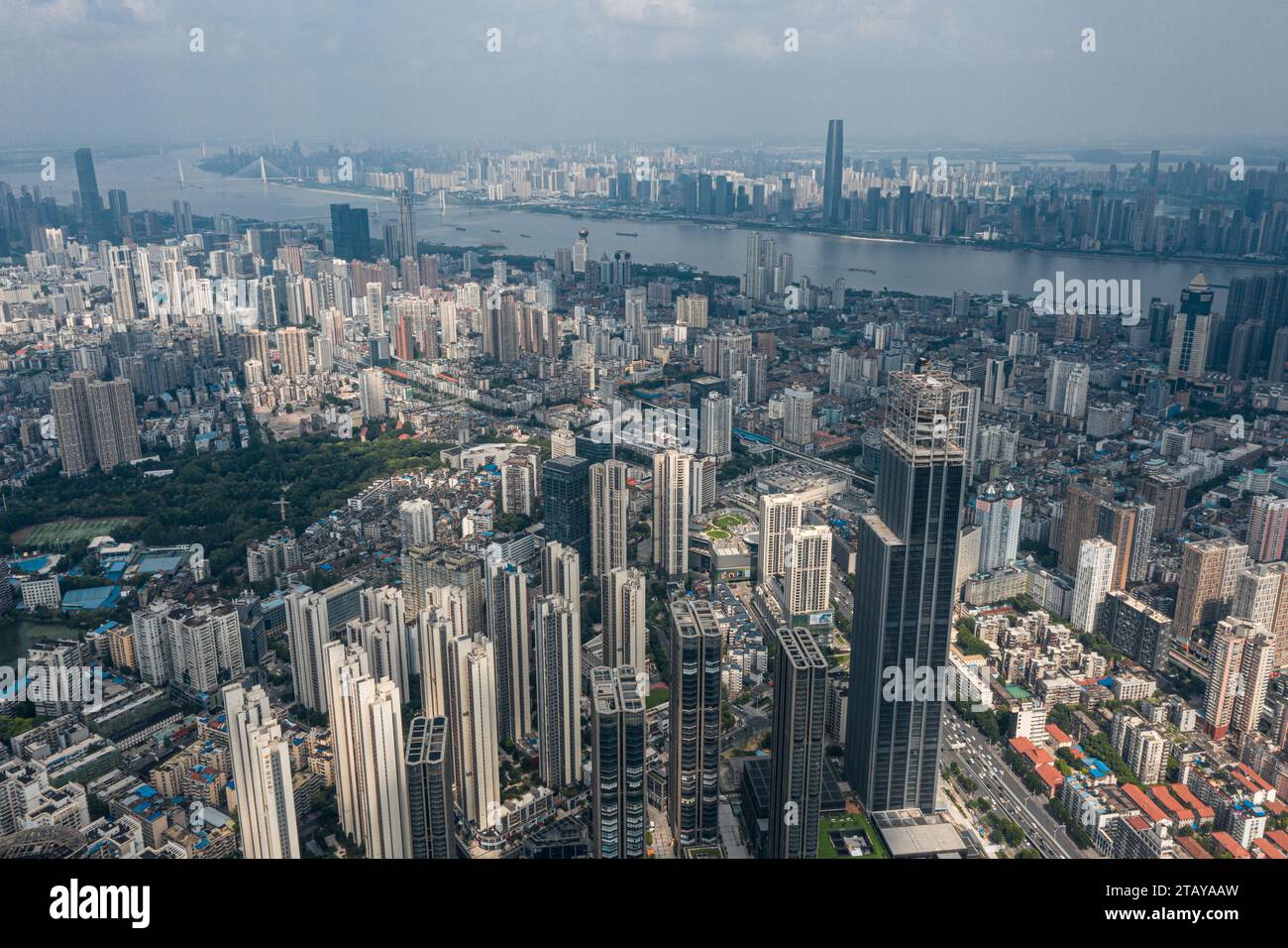 Scenic aerial view of the bustling cityscape of Wuhan, China Stock ...