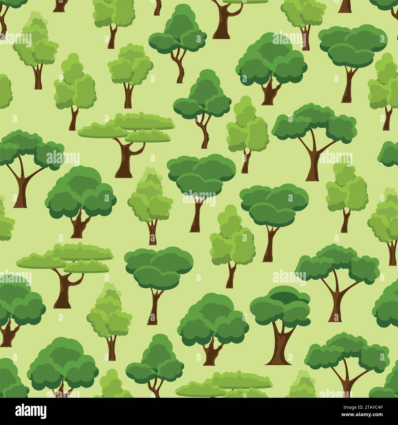 Seamless pattern with stylized trees. Cartoon garden green tree. Nature ...