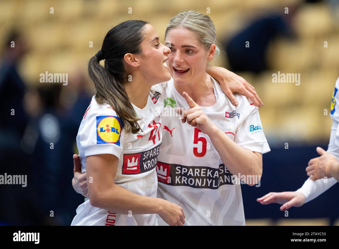 Denmark's Elma Halilcevic and Sarah Iversen celebrate the victory after ...