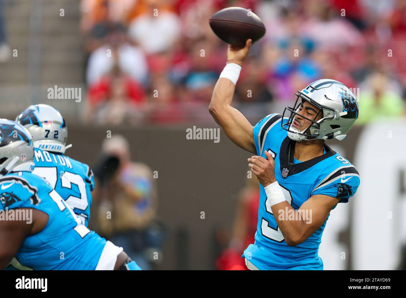 Carolina Panthers quarterback Bryce Young passes against the Tampa Bay ...