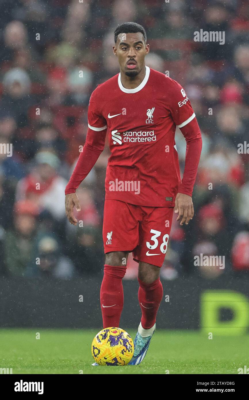 Liverpool, UK. 03rd Dec, 2023. Ryan Gravenberch #38 of Liverpool with ...