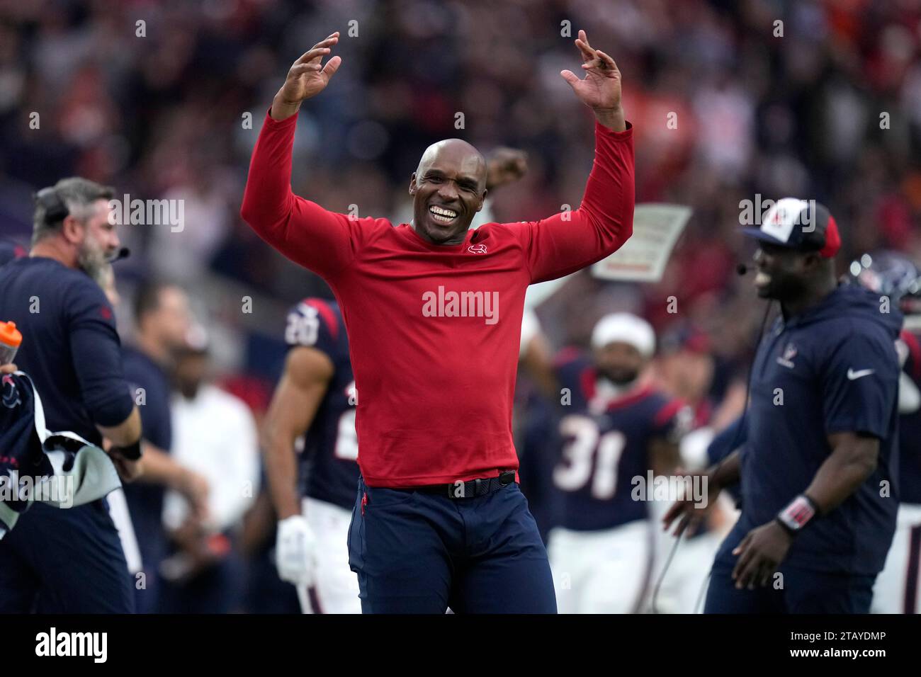Houston Texans head coach Demeco Ryans celebrates the Texans' 22-17 win ...