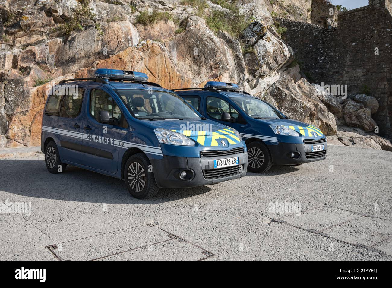 Detail of two French police van Peugeot Partner Multisapce 2nd gen B ...