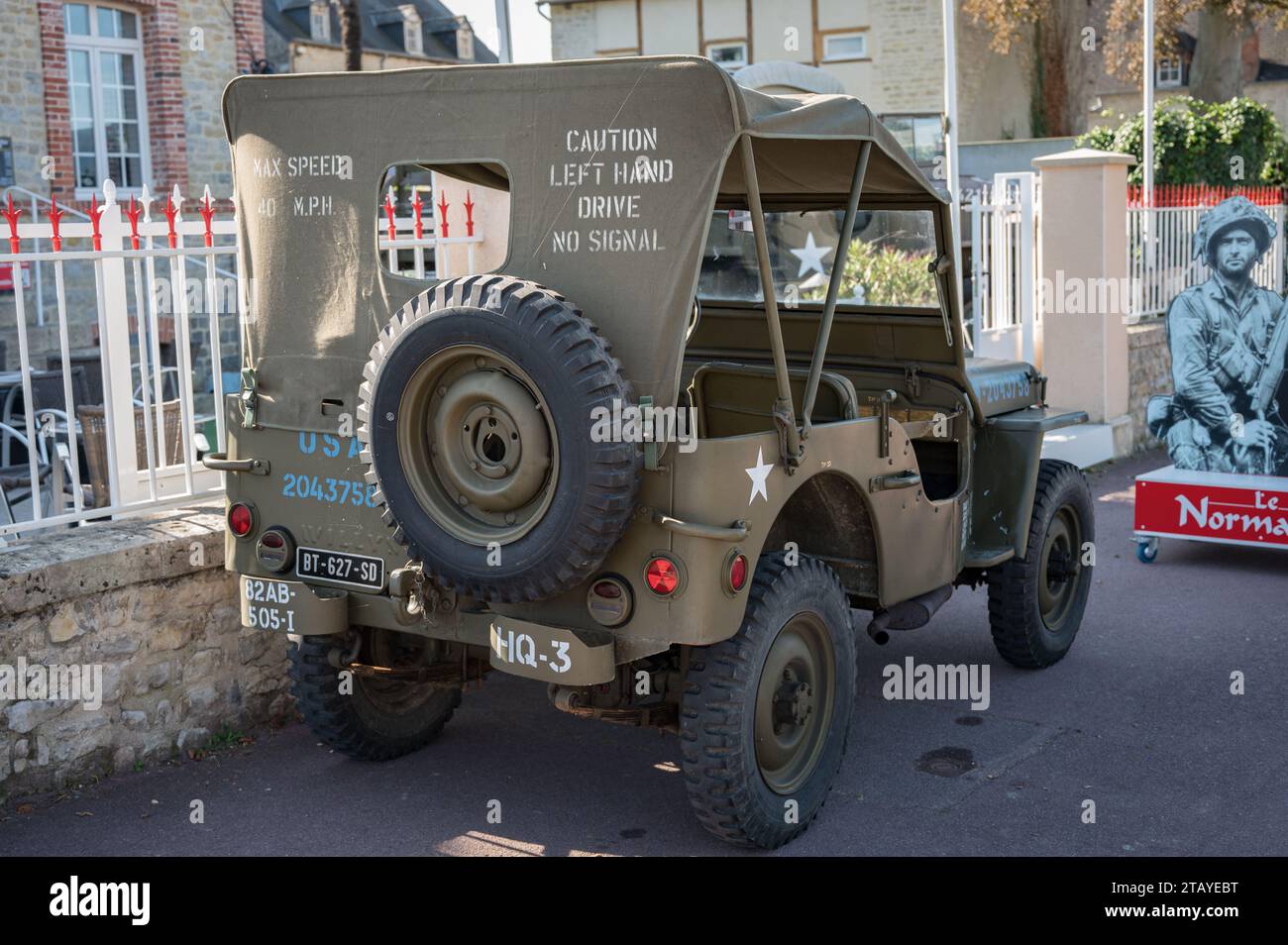 Rear view of an original WWII American Willys Jeep parked on the street ...