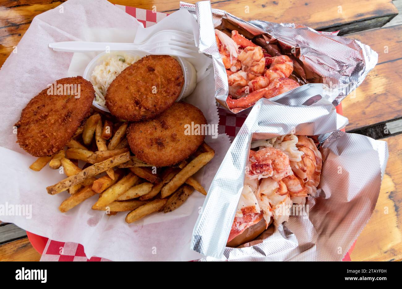 Freshly served delectable and iconic New England style clam cakes with ...