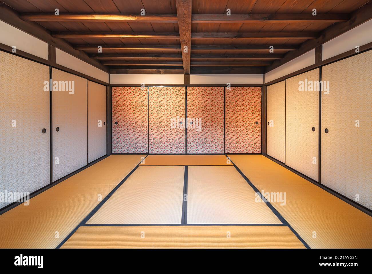 Interior of a typical spacious traditional Japanese room with tatami ...