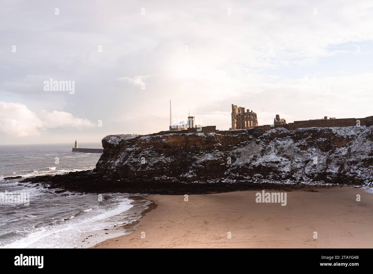 The ruins of Tynemouth Priory on the rocky outcrop above Longsands ...