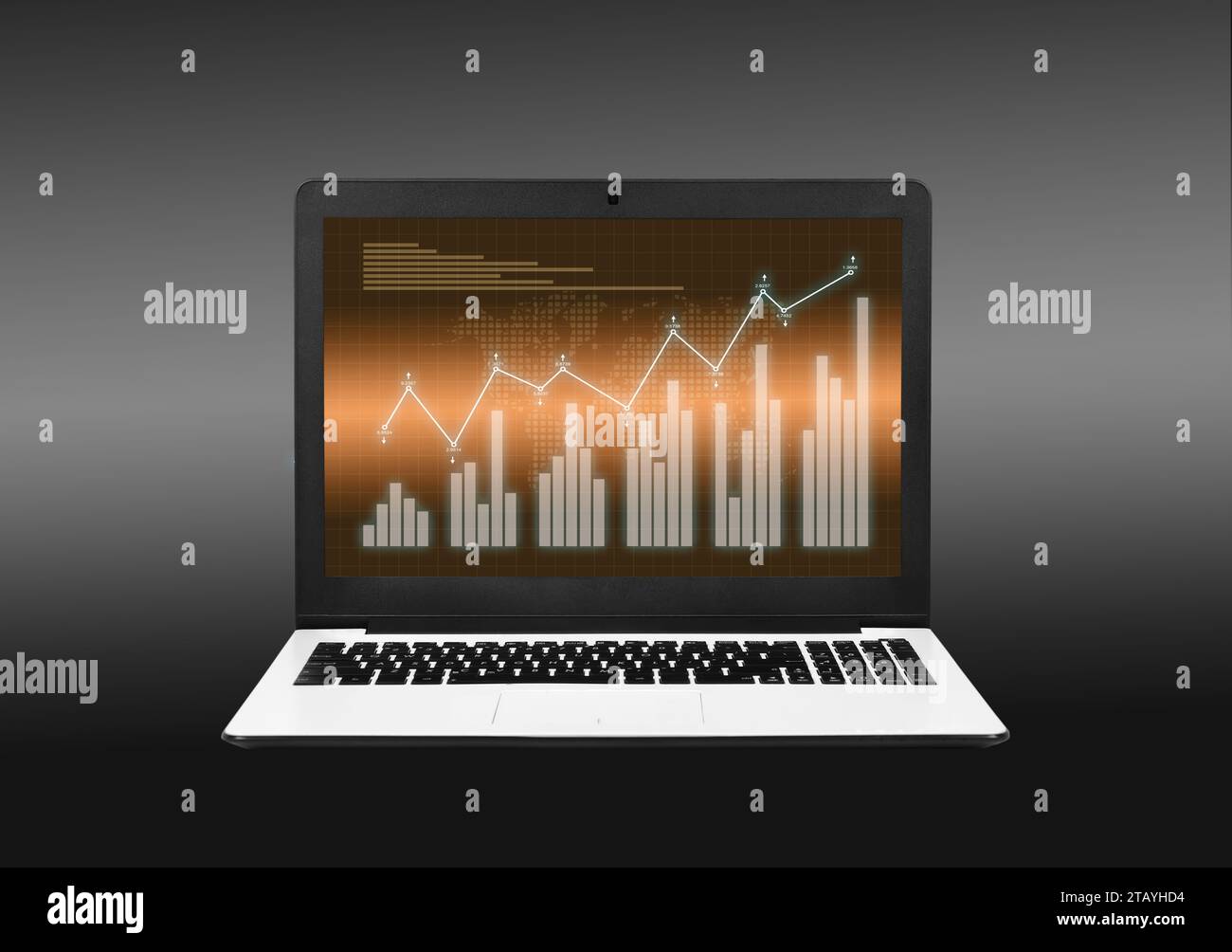 Modern laptop with chart of stock market on display. Business and trade ...