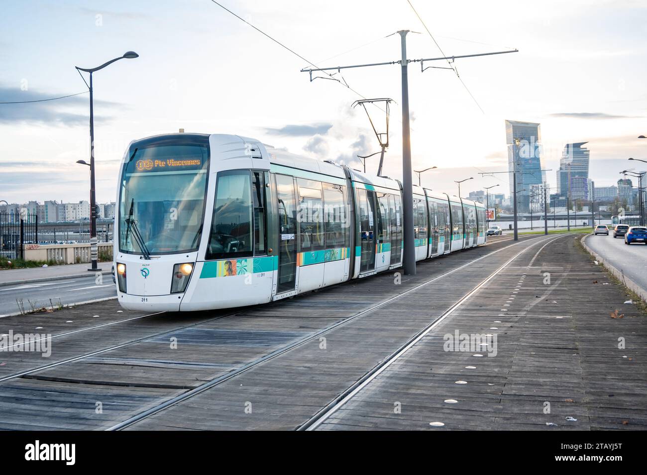 Paris, France, A cityscape with tram in Charenton neighborhood ...