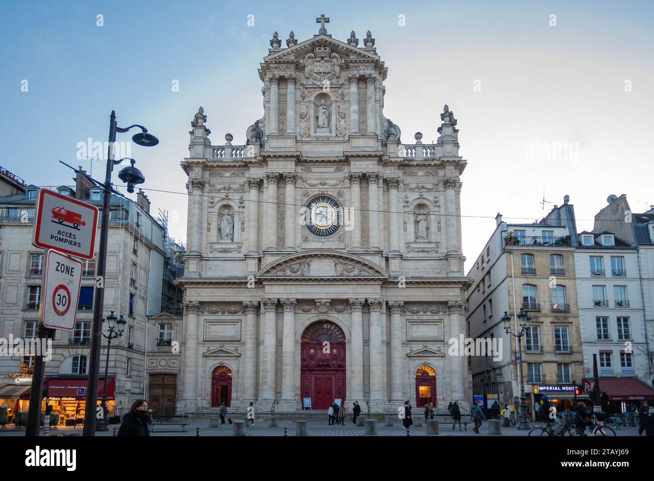 Paris, France, Cityscape of Marais neighborhood with Eglise Saint Paul ...