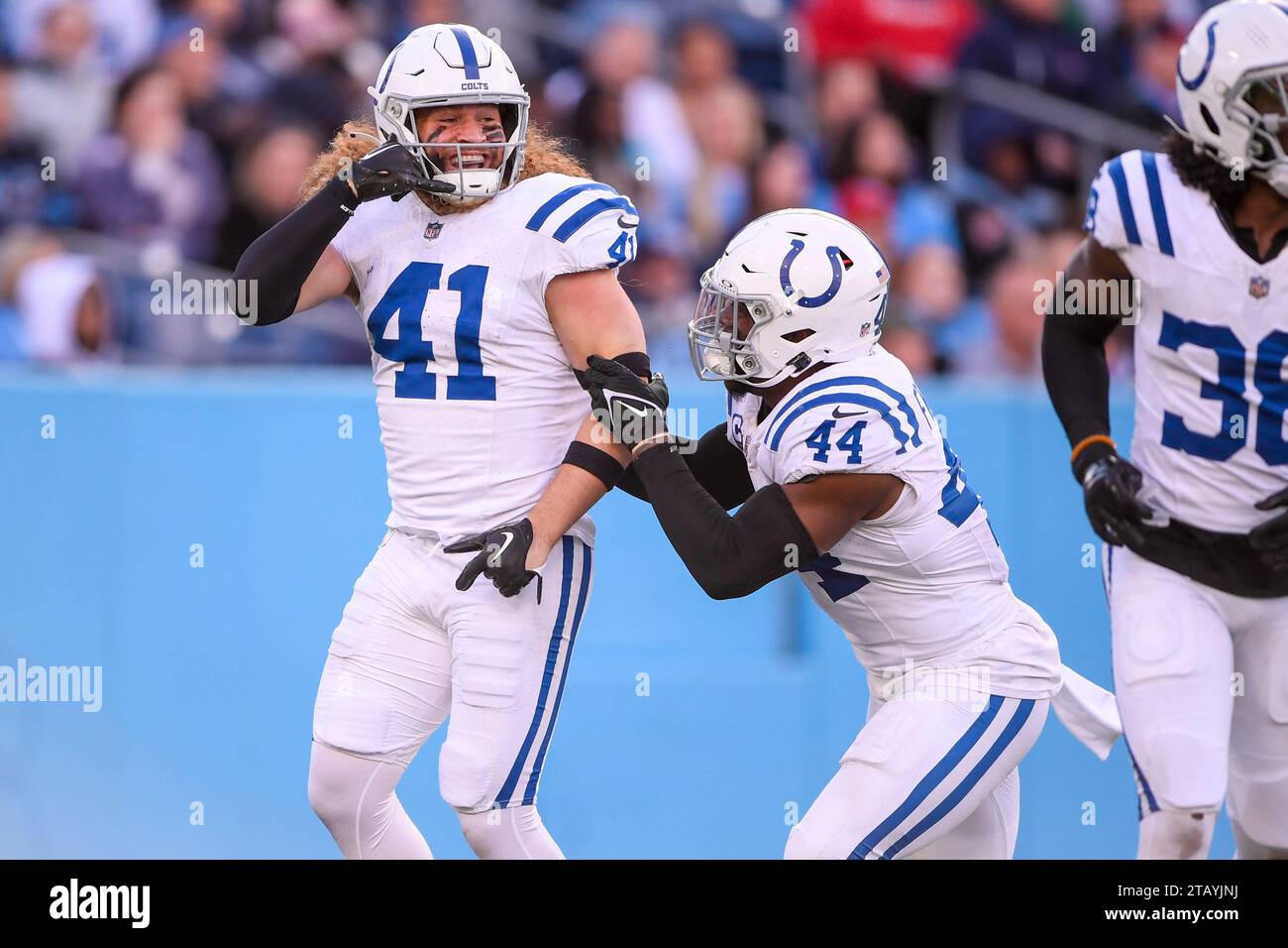December 3, 2023: Indianapolis Colts linebacker Grant Stuard (41) and linebacker Zaire Franklin ...