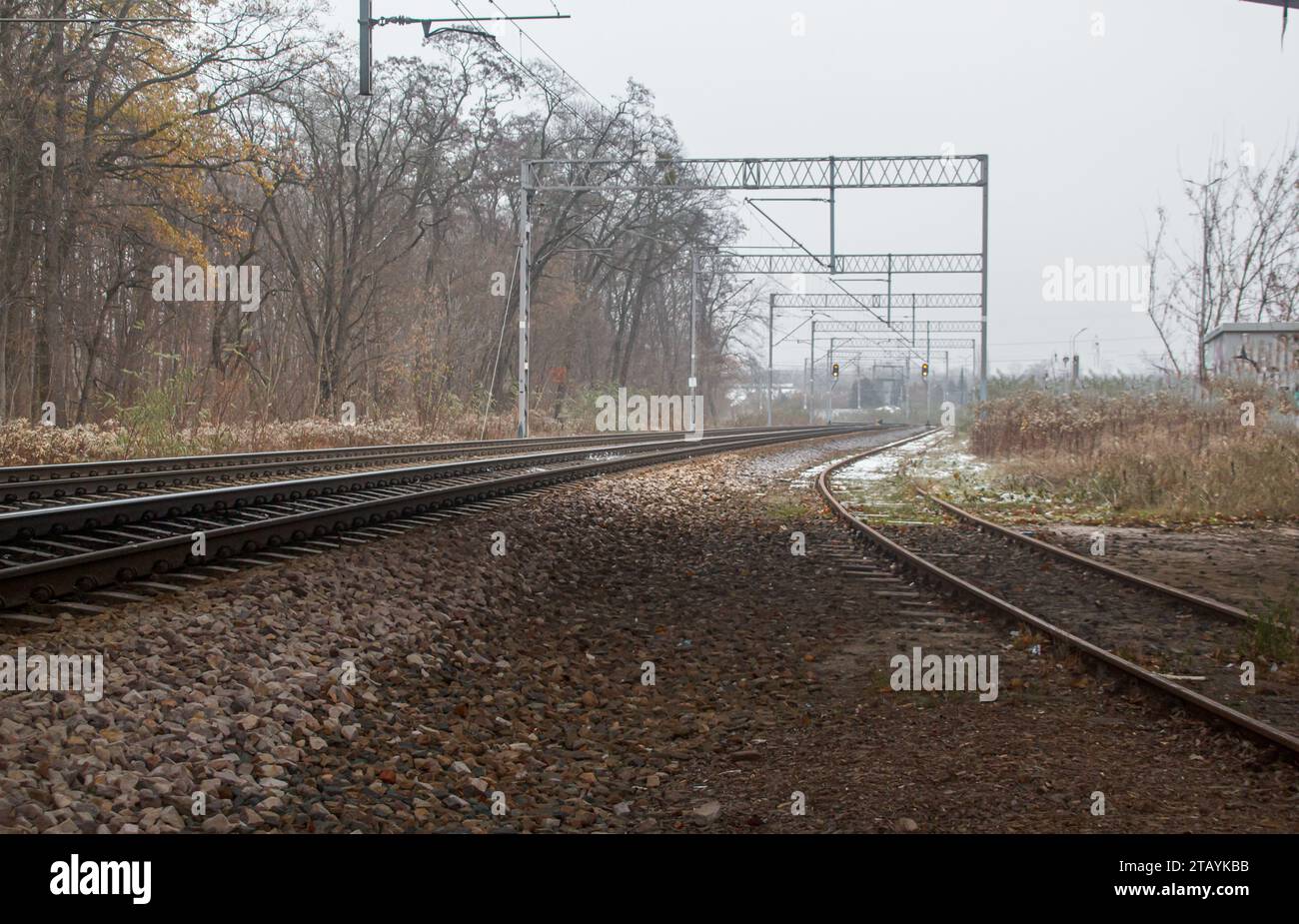 empty railroad tracks on a cloudy day Stock Photo - Alamy