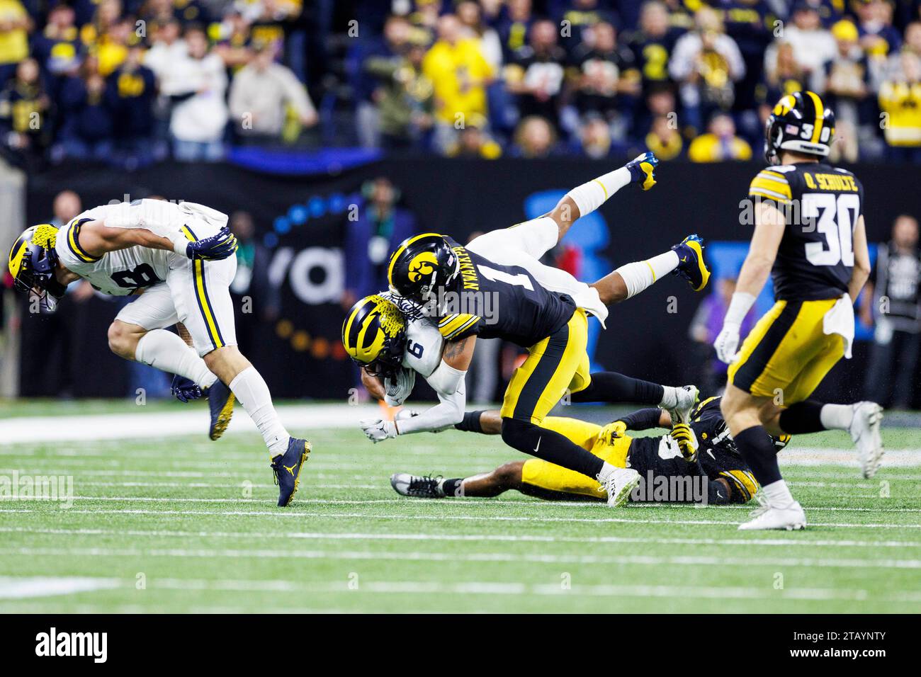 Indianapolis, Indiana, USA. 02nd Dec, 2023. Iowa defensive back Xavier ...
