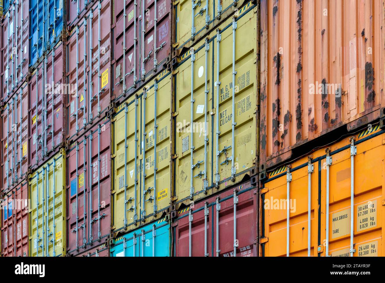 standard shipping containers in a container terminal before loading on ...