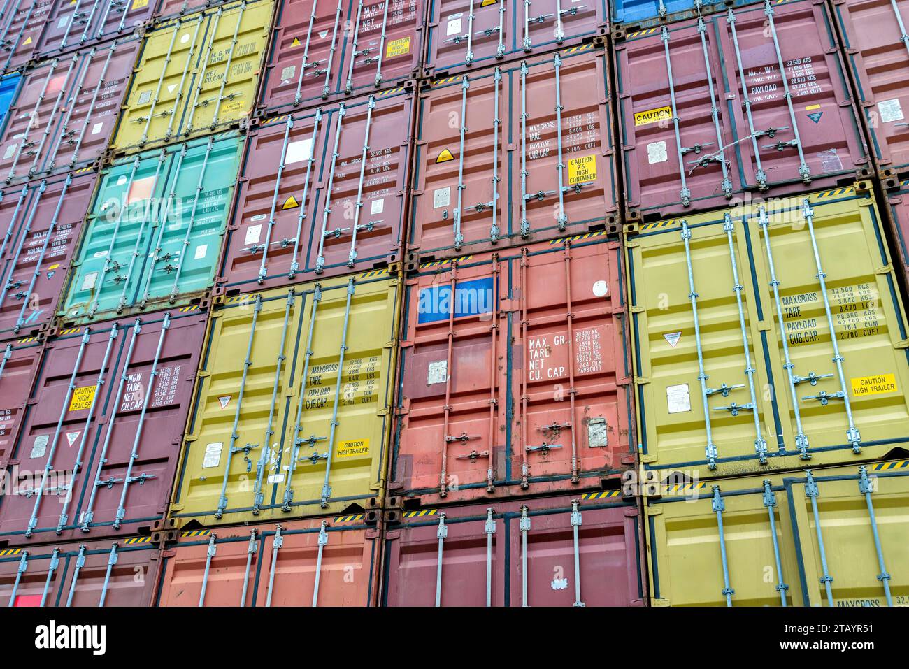 standard shipping containers in a container terminal before loading on ...