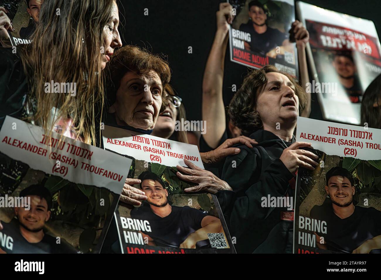 Tel Aviv, Israel. 02nd Dec, 2023. Former hostages Irena Tati (C) and ...