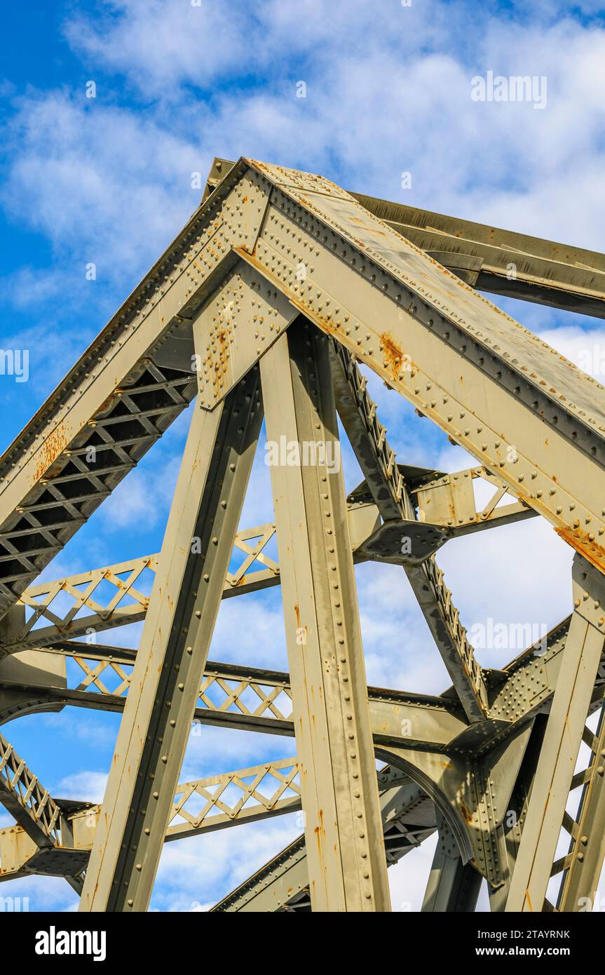 Grey iron beams and trusses forming part of the structure of a railroad ...