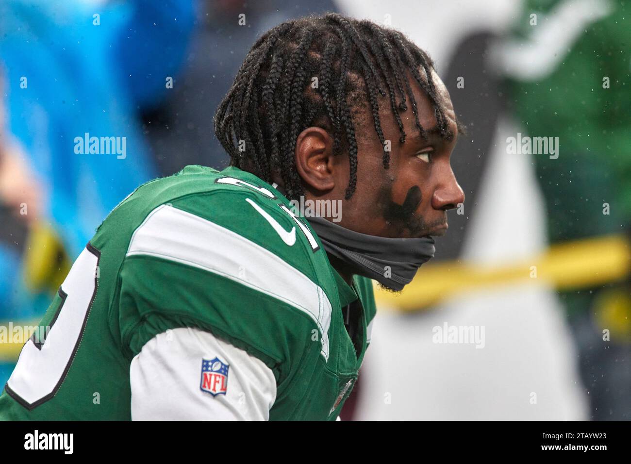 New York Jets safety Tony Adams (22) focuses during warm up prior to a ...