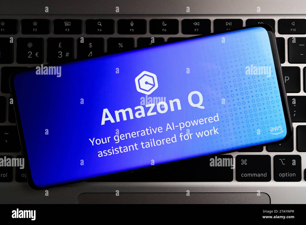 Amazon Q AI logo seen on smarphone screen. New generative AI assistant, AI chatbot for ...