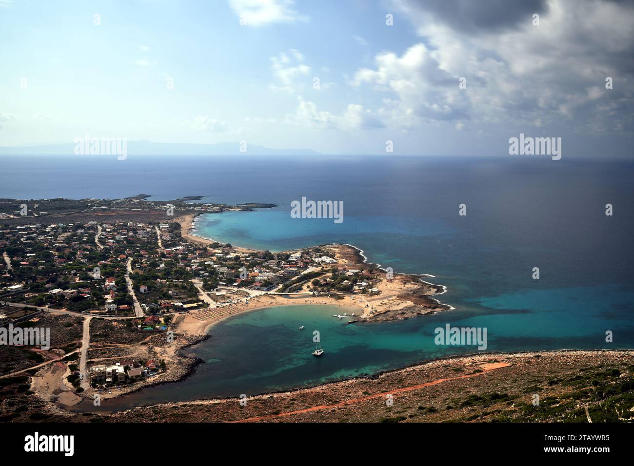 The sea and the beach from a bird's eye view in Stavros on the island ...
