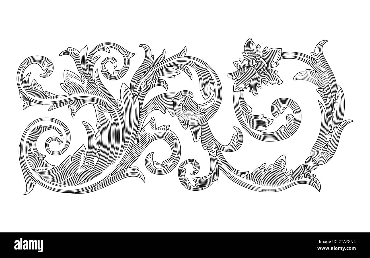 Vintage baroque floral ornament frame, leaf scroll engraved ...