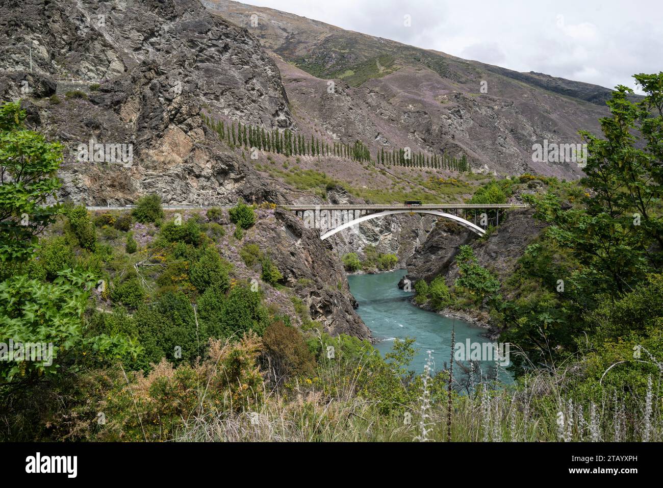 South Island of New Zealand Road Trip. Kawarau Gorge and Bridge with ...