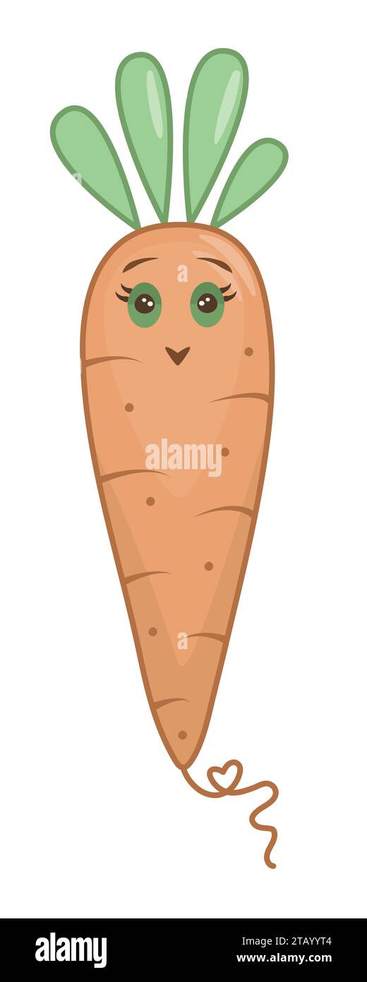 Cute color carrot in pleasant orange and green shades, vector character ...