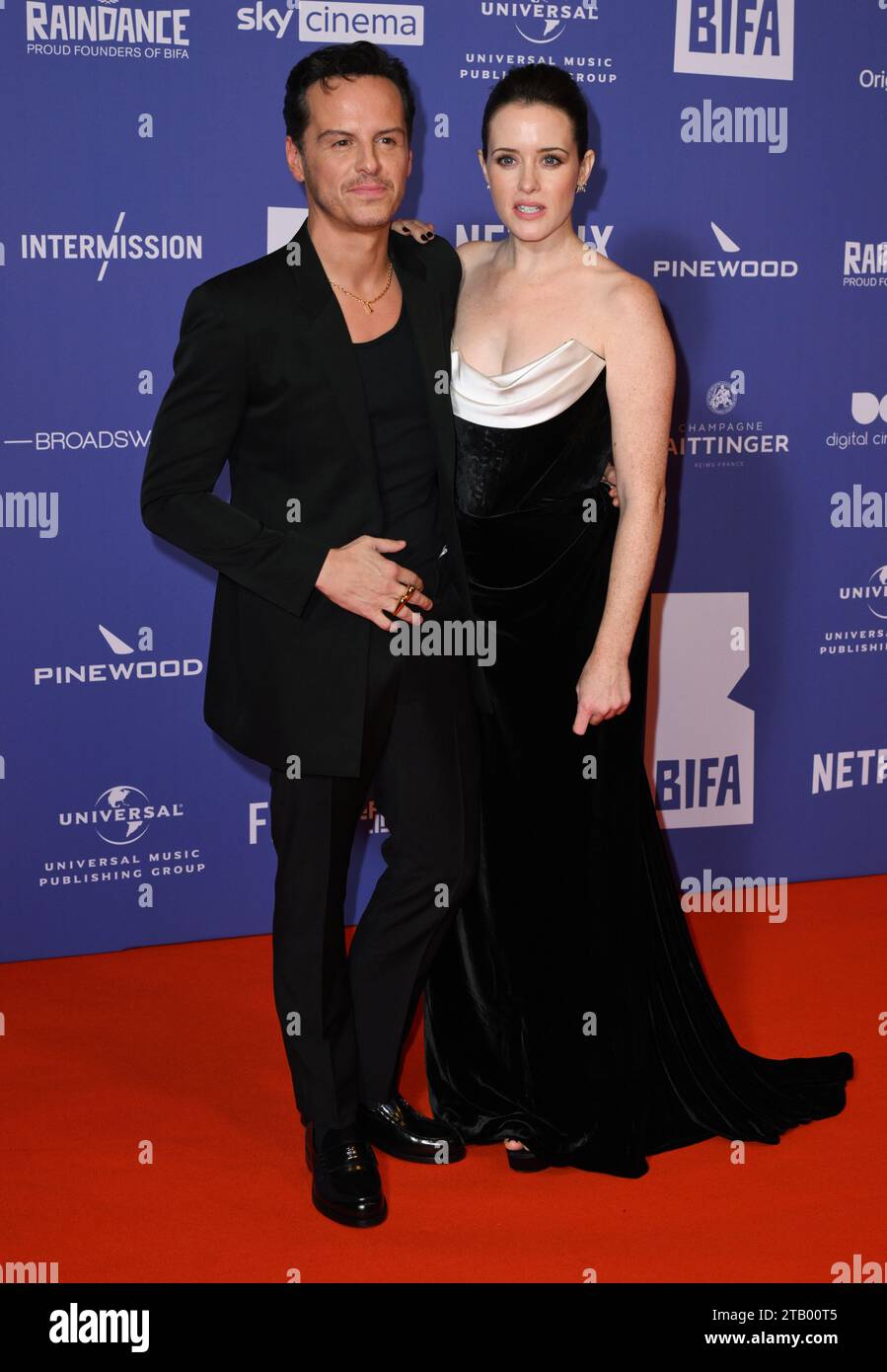 London, UK. December 3rd, 2023. Andrew Scott and Claire Foy arriving at ...