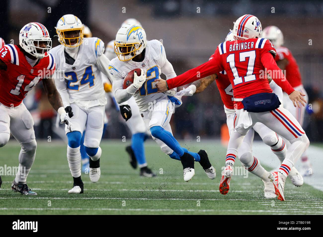 Los Angeles Chargers wide receiver Derius Davis (12) carries the ball ...