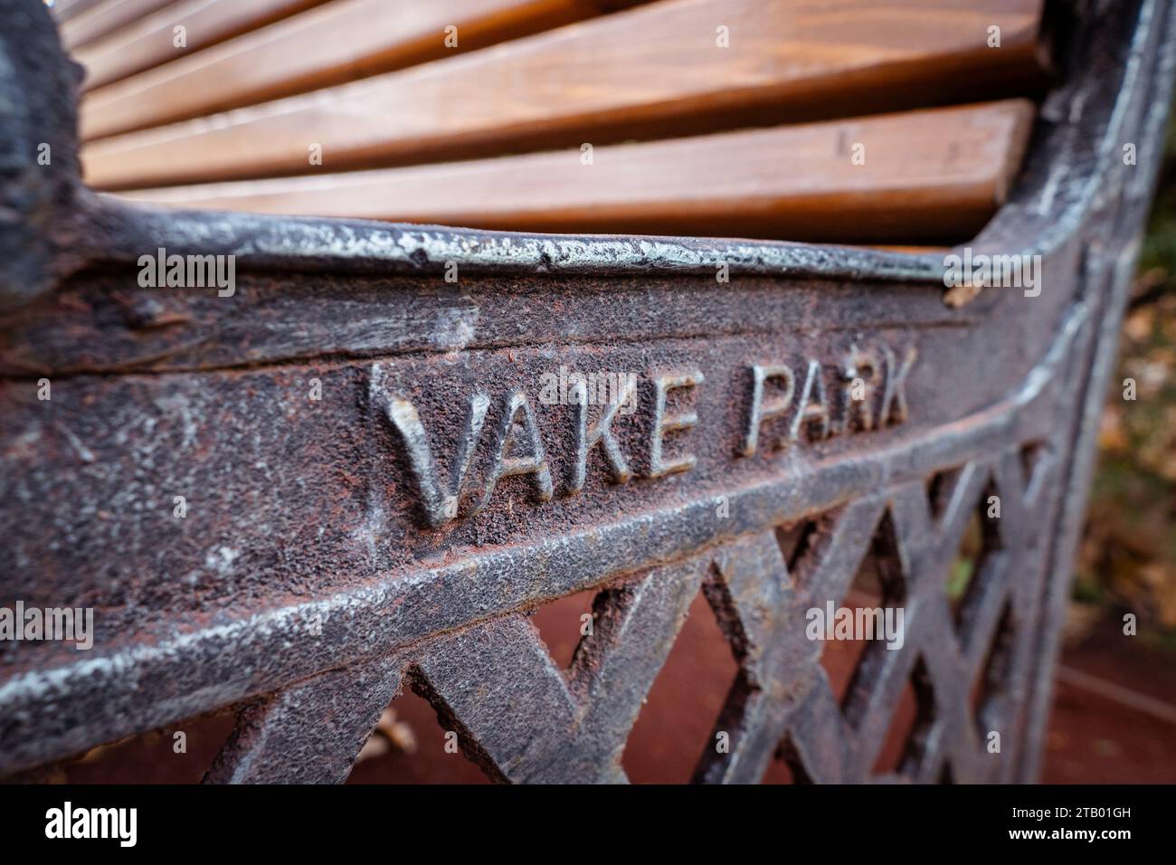 VAKE PARK embossed lettering on the metal detail of the vintage style ...