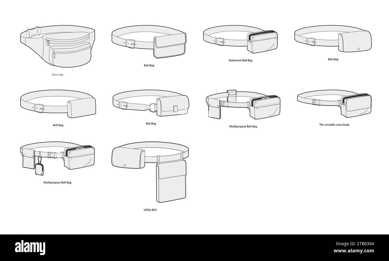 Set of Belt Bum silhouette bags. Fashion accessory technical ...