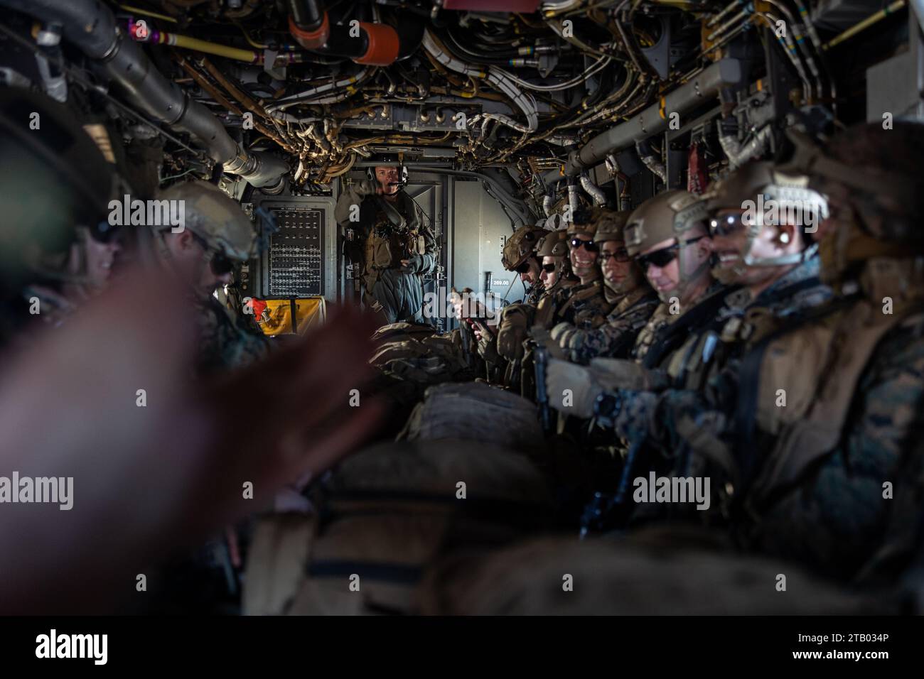 U.S. Marine Corps Cpl. Richard Luke, an MV-22B Osprey crew chief with ...