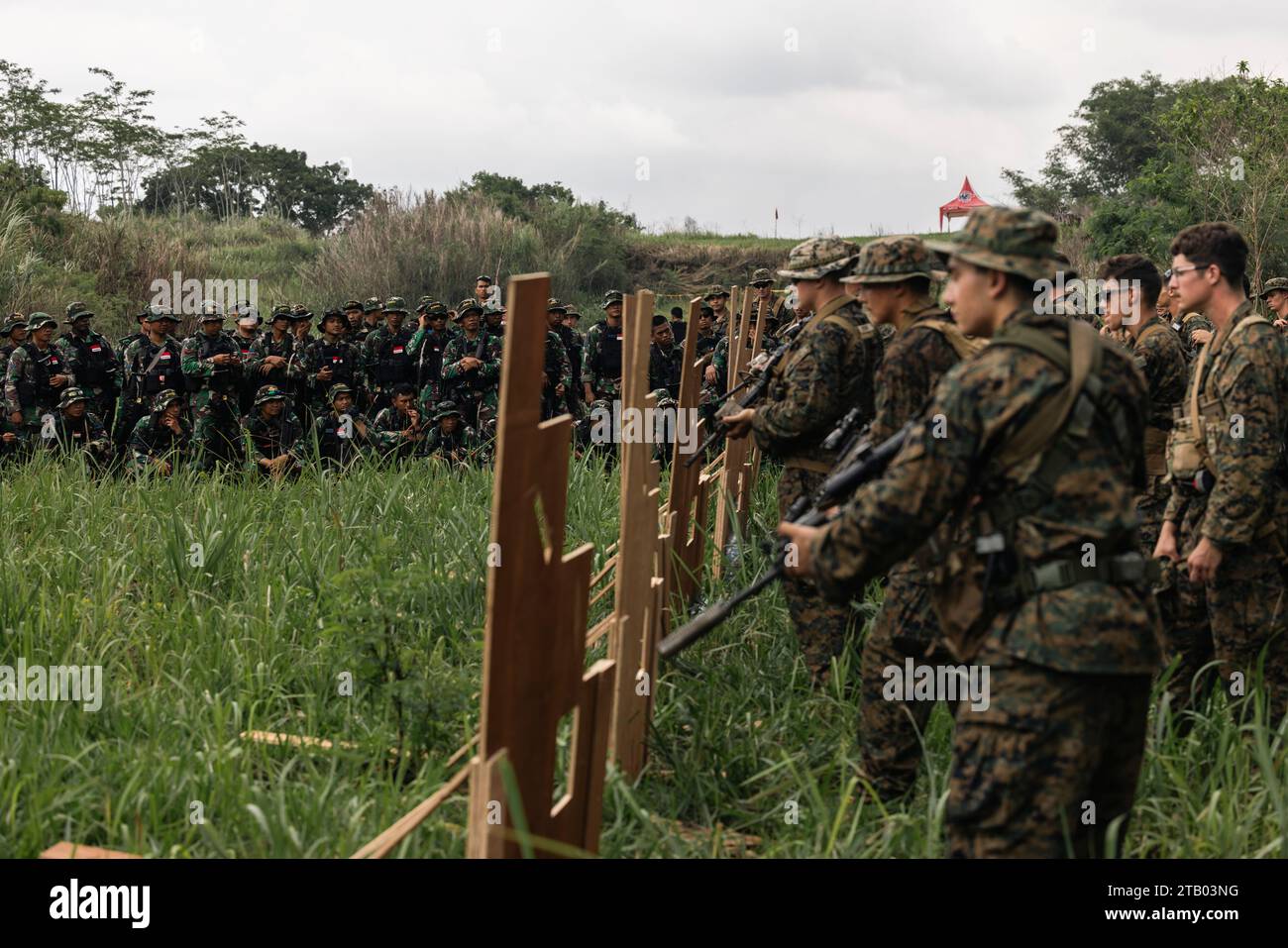 Indonesian marines with 4th Marine Infantry Brigade, Pasmar 1, observe ...