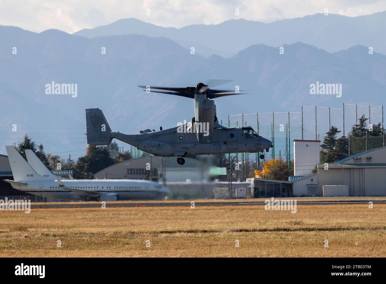A U.S. Marine Corps MV-22B Osprey assigned to Marine Medium Tiltrotor ...