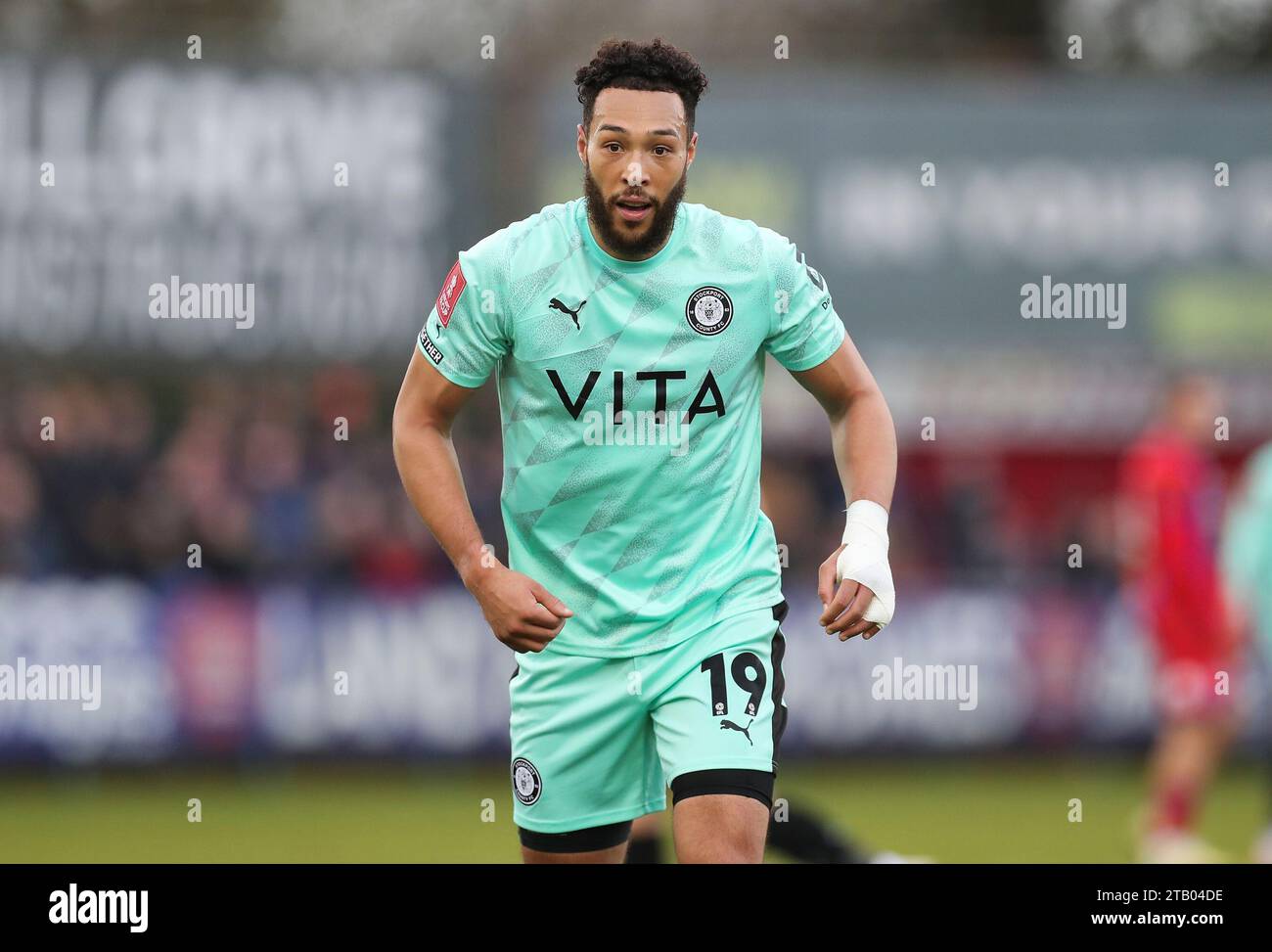 Aldershot, UK. 03rd Dec, 2023. Stockport County forward Kyle Wootton ...