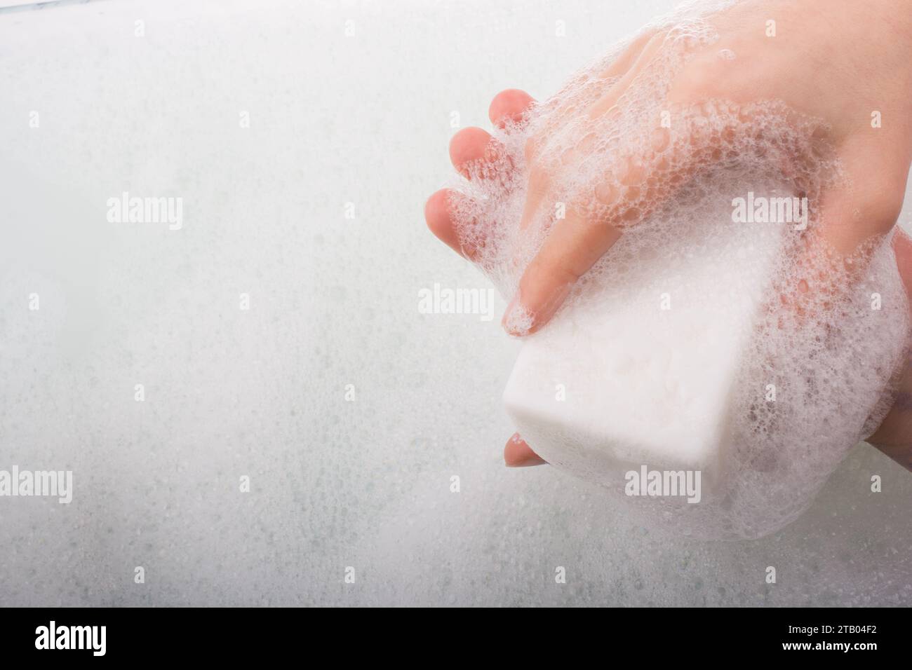 Hand washing and soap foam on a foamy background Stock Photo - Alamy