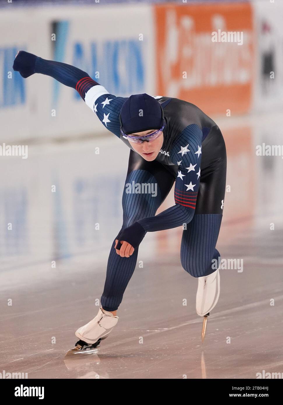 Kimi Goetz (USA) in action on 1000m during ISU World Cup Speed Skating ...