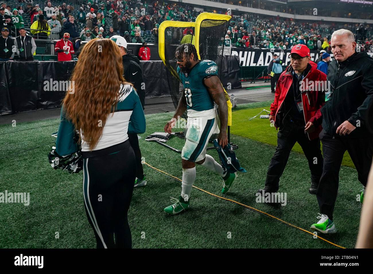 Philadelphia Eagles running back D'Andre Swift heads to the locker room ...