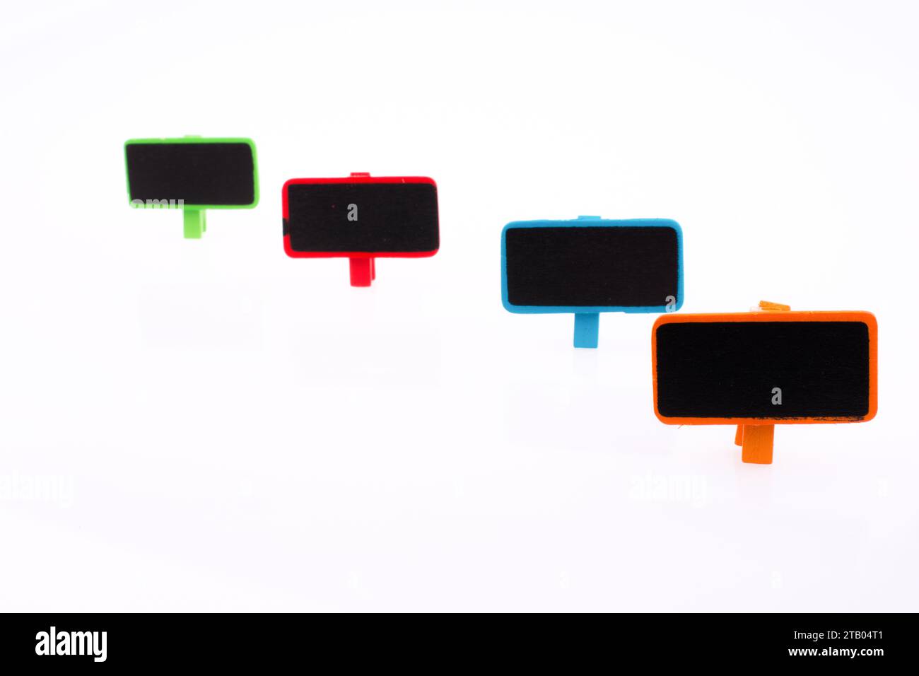 Colorful little signboards on a white background Stock Photo - Alamy