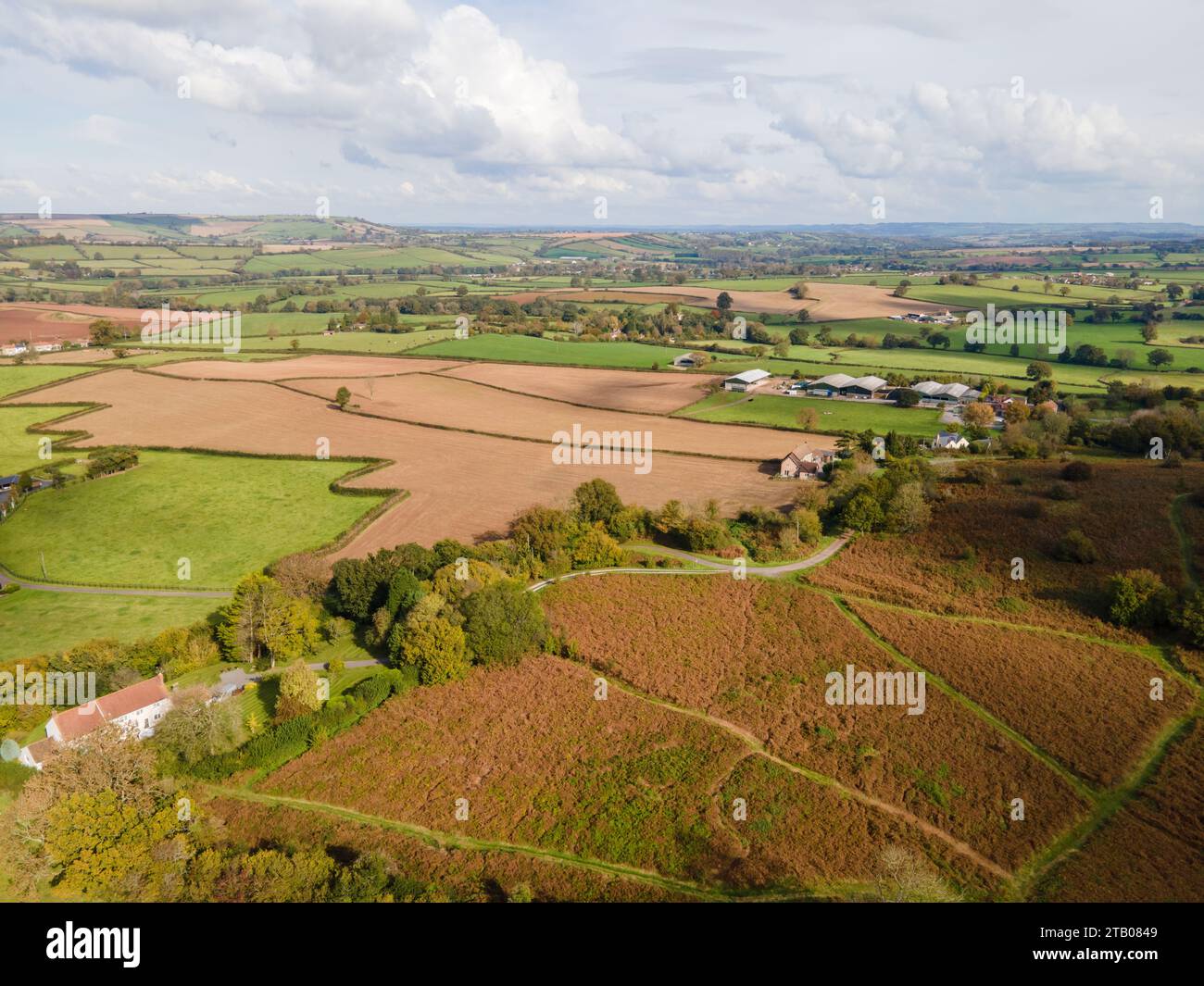 Aerial view following Knowle Hill through the surrounding farmland ...