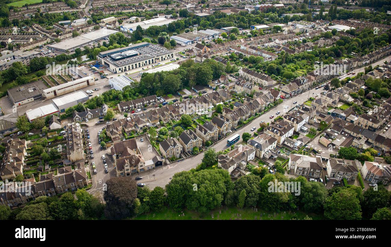Aerial drone view over the Newbridge area of Bath UK. (25-08-2023 Stock ...